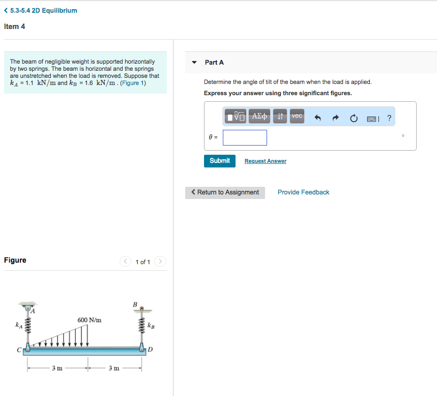 Solved 5.3-5.4 2D Equilibrium Item 4 The beam of negligible | Chegg.com