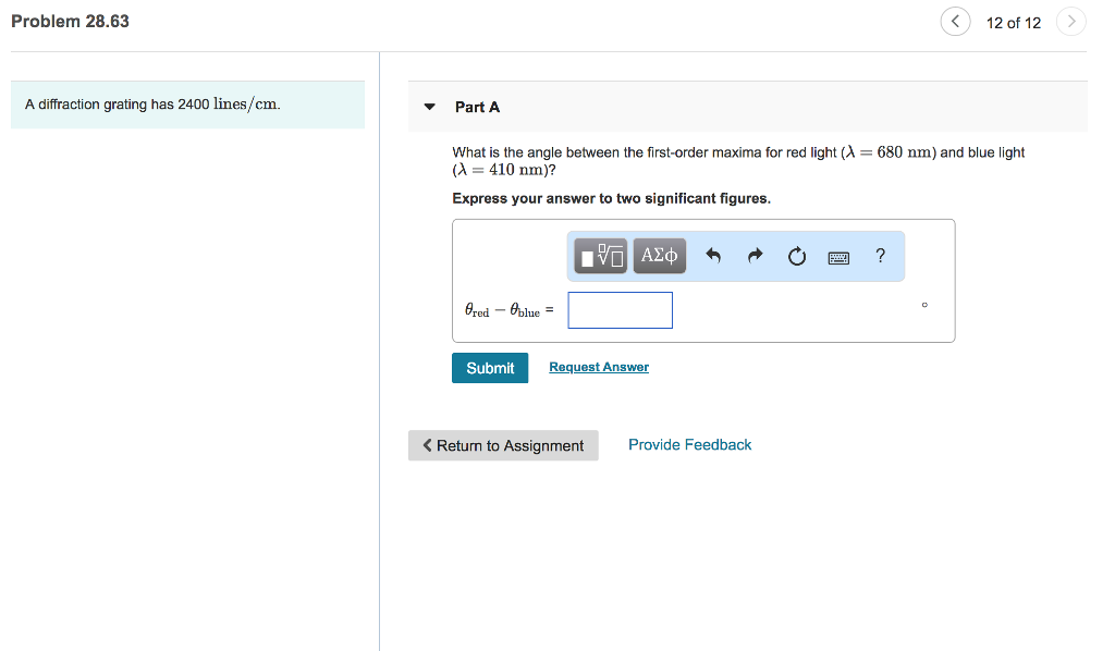 Solved What is the angle between the first-order maxima for | Chegg.com