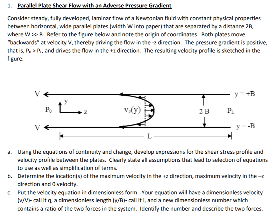 Solved 1. Parallel Plate Shear Flow with an Adverse Pressure | Chegg.com