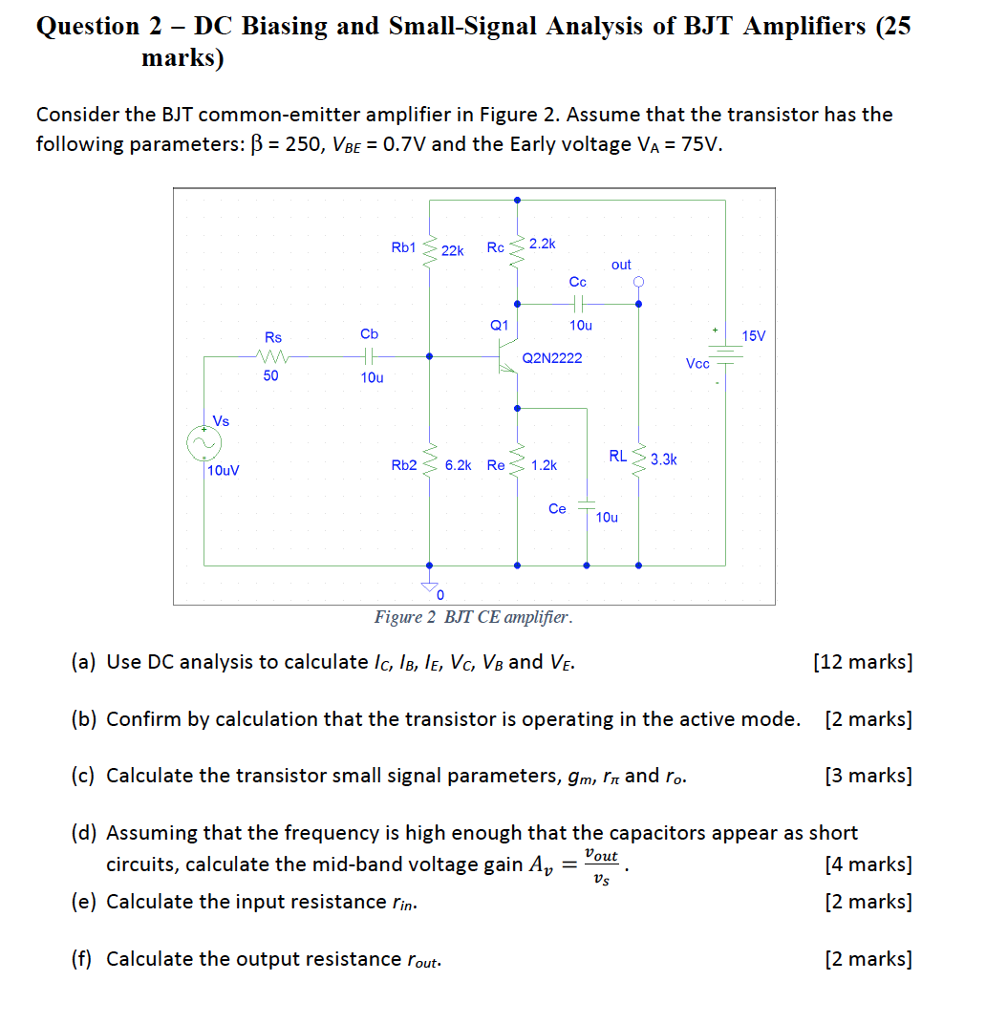 Solved Question 2 - DC Biasing and Small-Signal Analysis of | Chegg.com