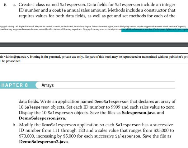 Solved Create A Class Named Salesperson Data Fields For 
