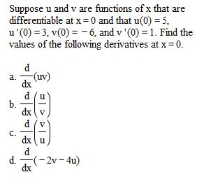Solved Suppose u and v are functions of x that are | Chegg.com
