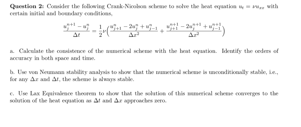 Solved Question 2: Consider the following Crank-Nicolson | Chegg.com