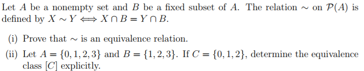 Solved Let A be a nonempty set and B be a fixed subset of A. | Chegg.com