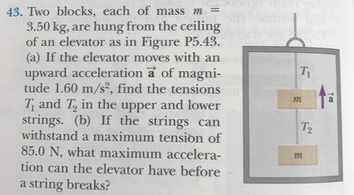 Solved Two blocks, each of mass m = 3.50 kg, are hung from | Chegg.com