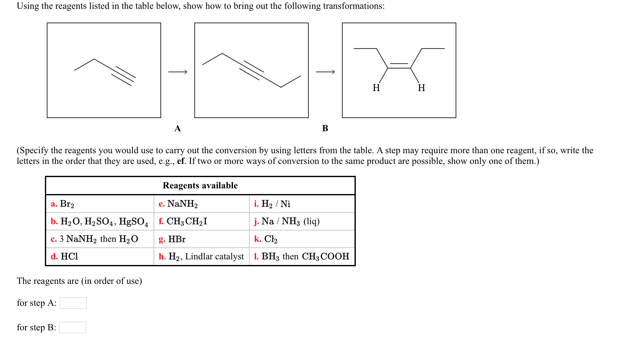 Solved Using the reagents listed in the table below, show | Chegg.com
