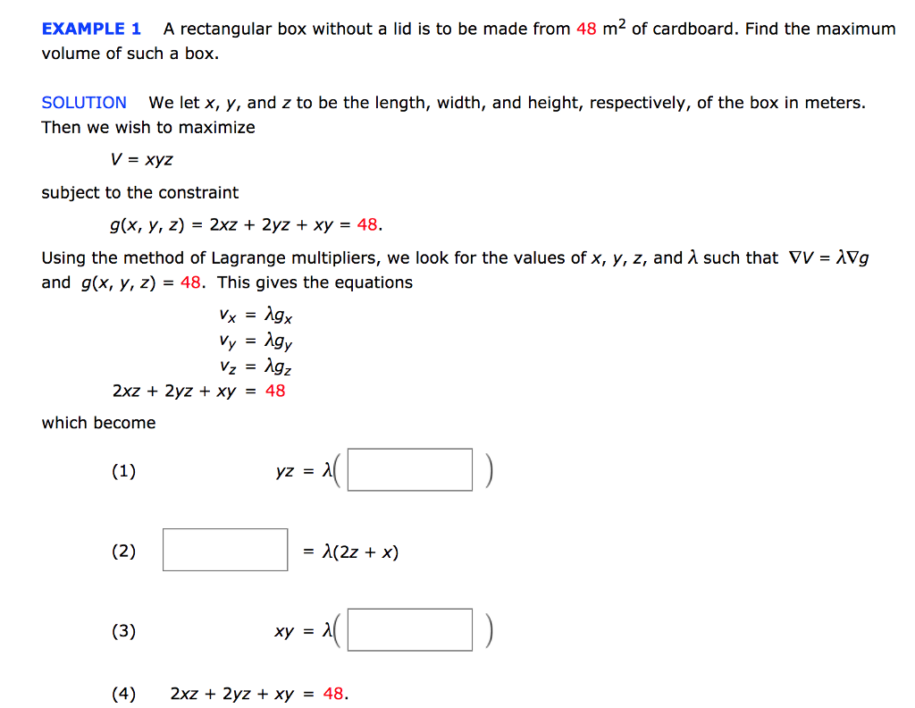 Solved EXAMPLE 1 A rectangular box without a lid is to be | Chegg.com