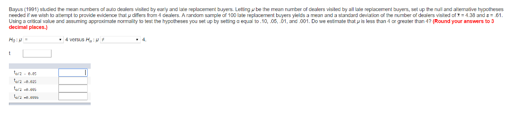 Solved Bayus 1991 studied the mean numbers o auto dealers | Chegg.com