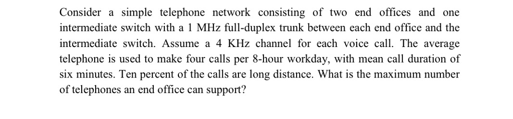 Solved Consider a simple telephone network consisting of two | Chegg.com