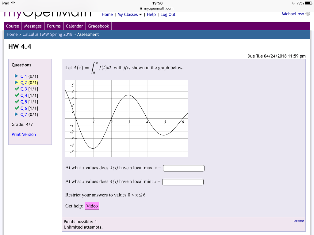 Solved Pad 19:50 77% a myopenmath.com TYVVEIIIVIC11 Home My | Chegg.com