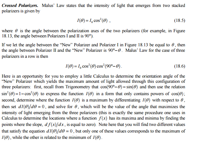 Solved Crossed Polarizers. Malus' Law states that the | Chegg.com