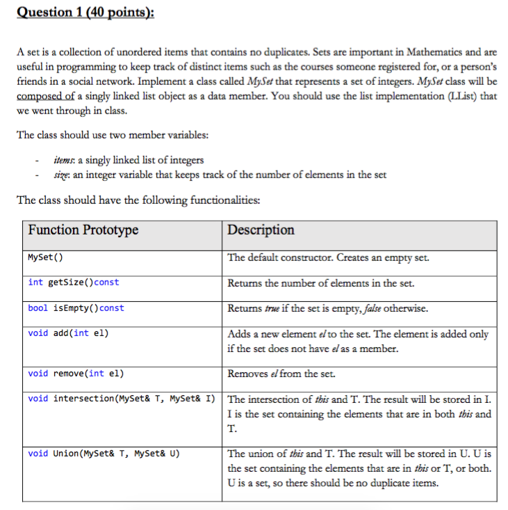 Question 1 (40 points A set is a collection of | Chegg.com