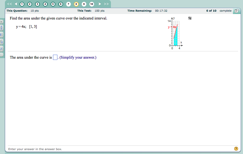 Solved Find the area under the given curve over the | Chegg.com