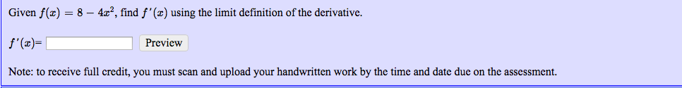 Solved Given f(x) = 8 - 4x^2, find f'(x) using the limit | Chegg.com