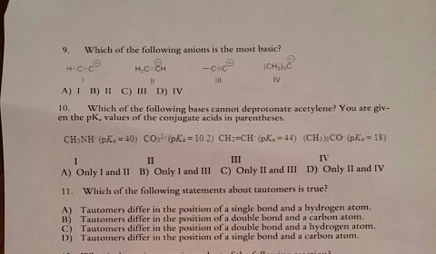 Solved Which of the following anions is the most basic? I | Chegg.com