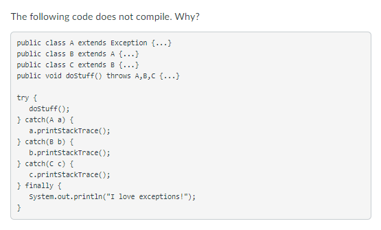 Solved The following code does not compile. Why public class | Chegg.com
