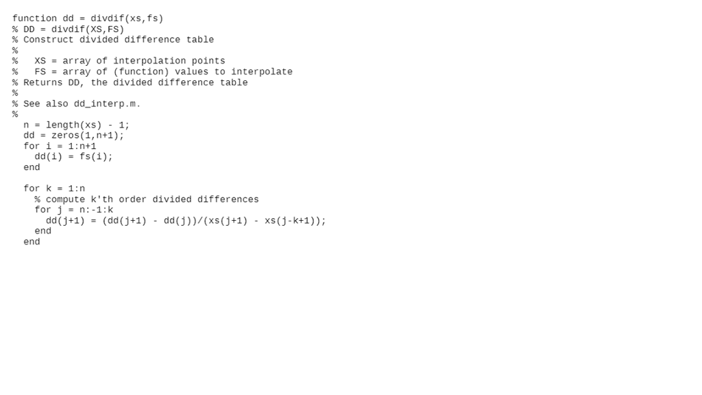 Using matlab, divdif.m code dd_interp.m | Chegg.com