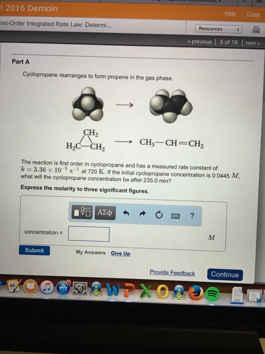 Solved Cyclopropane rearranges to form propene in the gas | Chegg.com