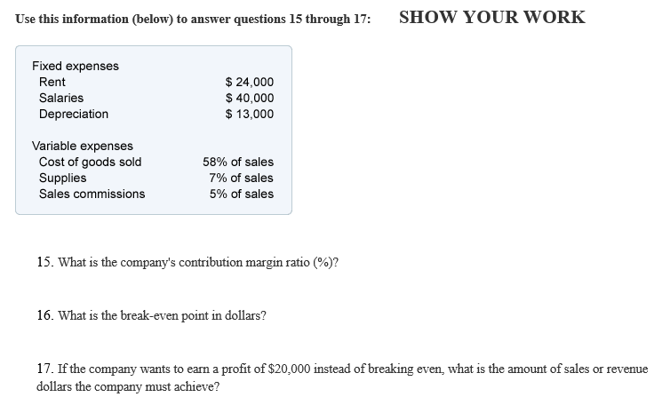Solved Use this information (below) to answer questions 15 | Chegg.com