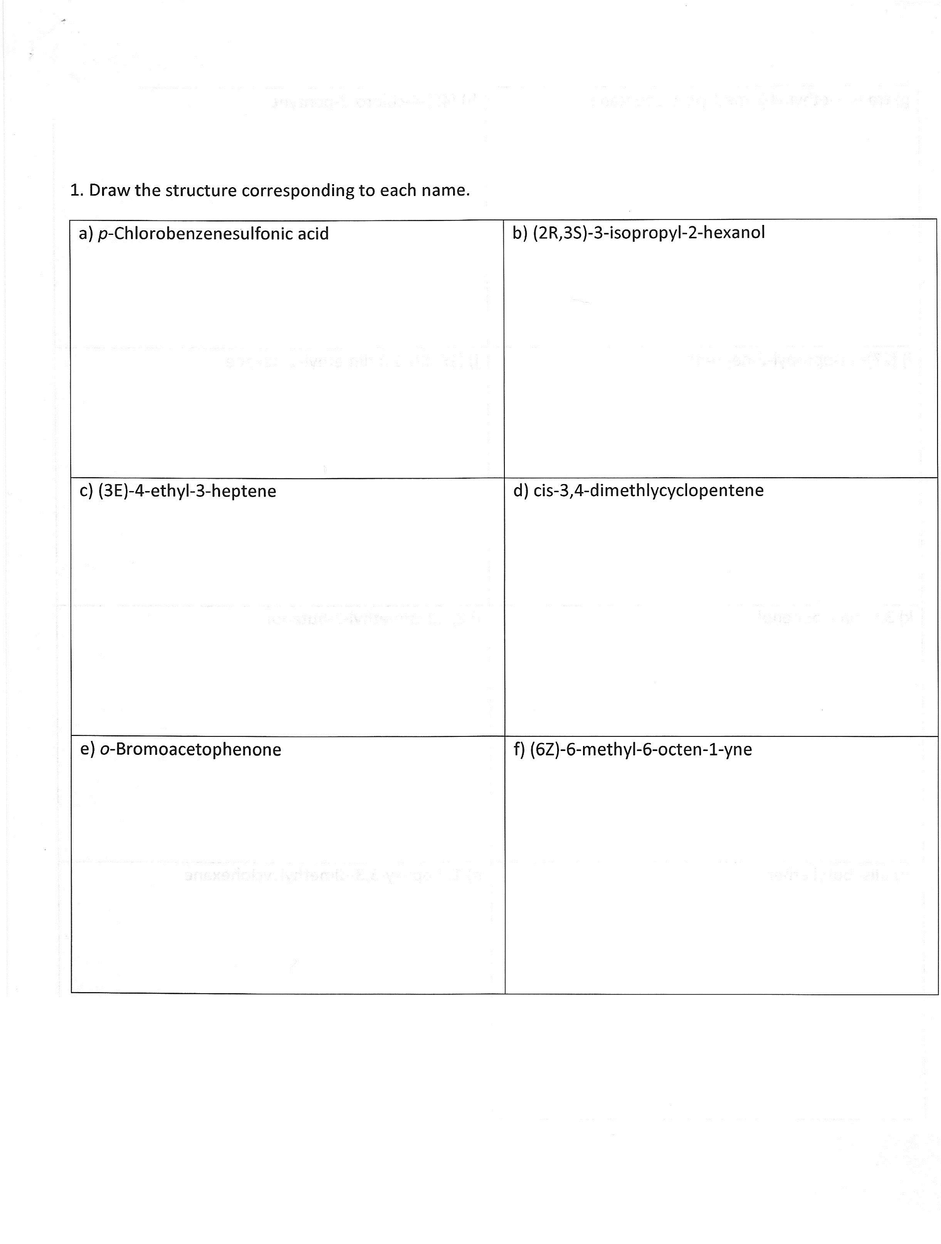Solved 1. Draw the structure corresponding to each name. a) | Chegg.com