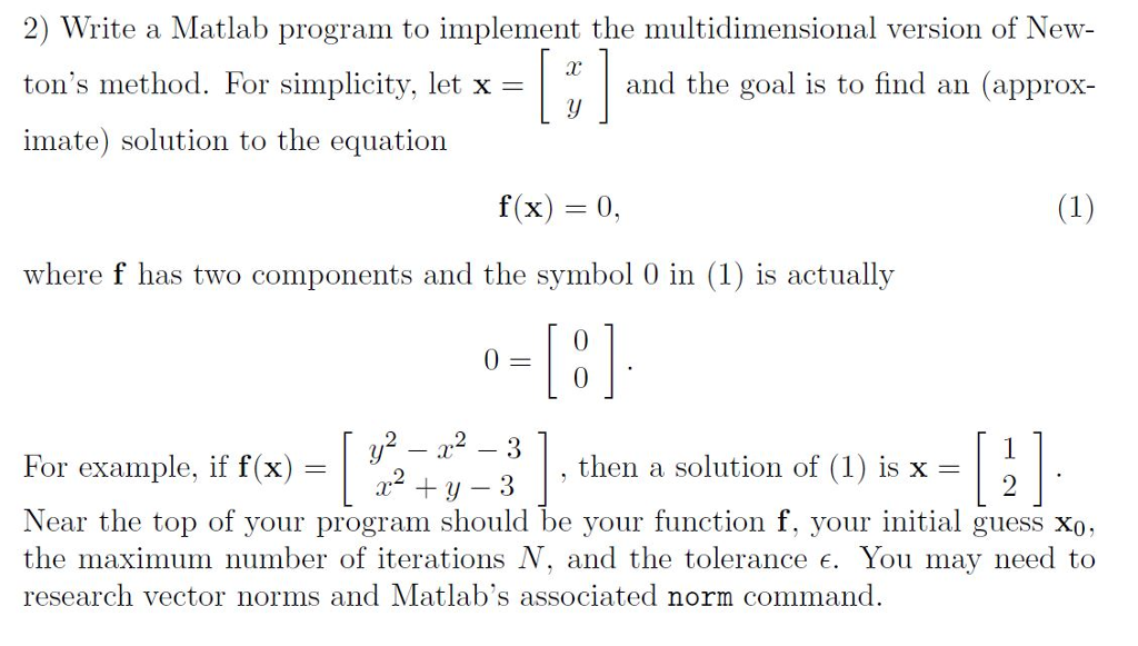 Solved Write a Matlab program to implement the | Chegg.com
