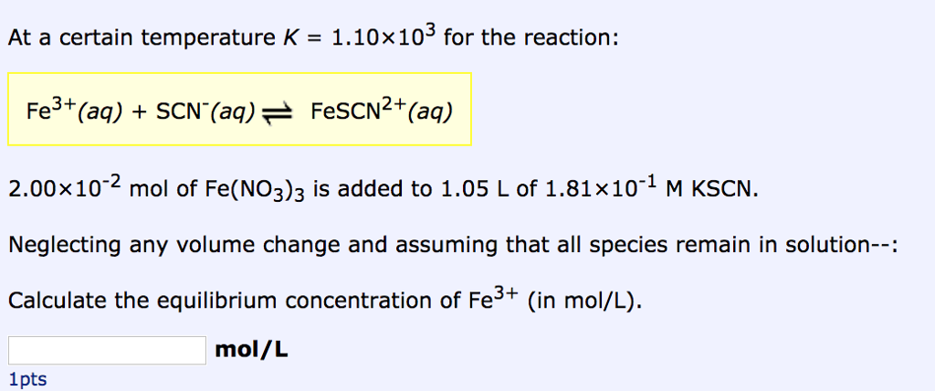 Solved At a certain temperature K = 1.10×103 for the | Chegg.com