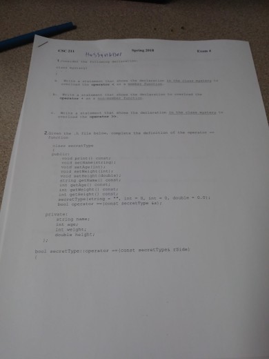 string gecHaif const Rtrina bool operator enst | Chegg.com