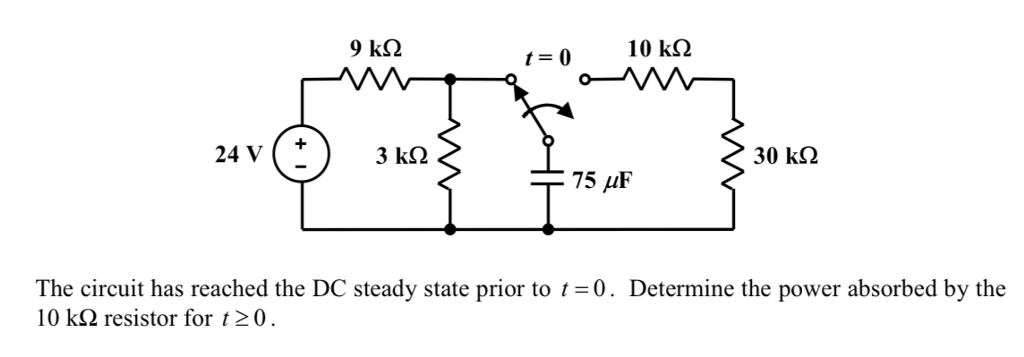 Solved 24 V+ 30 k? The circuit has reached the DC steady | Chegg.com
