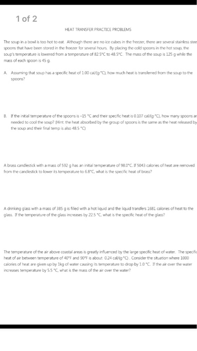 Solved 1 of 2 HEAT TRANSFER PRACTICE PROBLEMS The soup in a | Chegg.com
