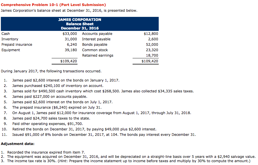 Solved Comprehensive Problem 10-1 (Part Level Submission) | Chegg.com