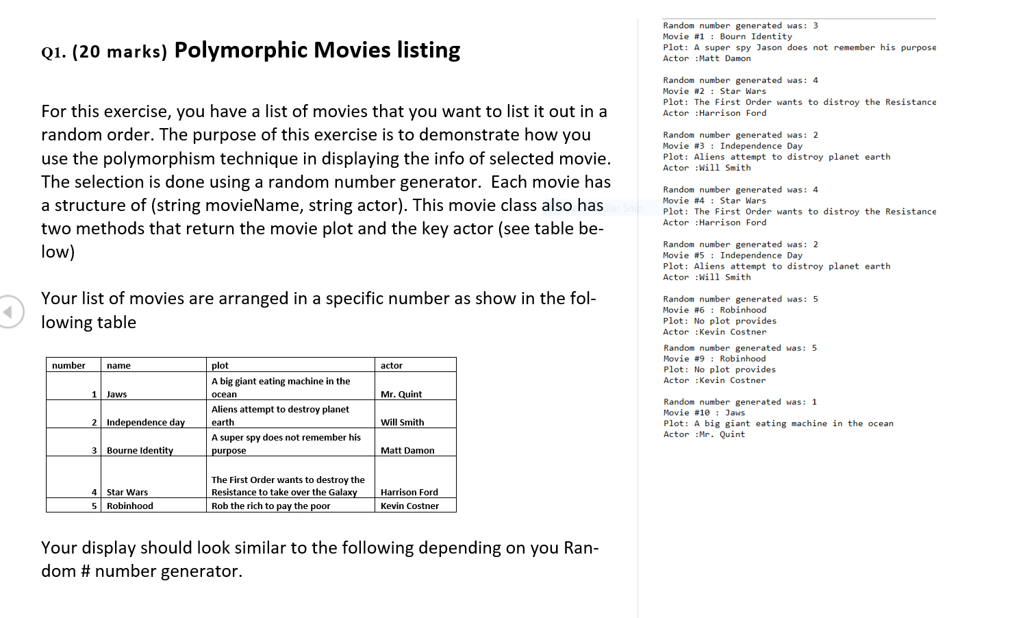 Solved For this exercise, you have a list of movies that you | Chegg.com