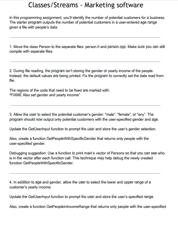 Solved Classes/Streams - Marketing software n this | Chegg.com