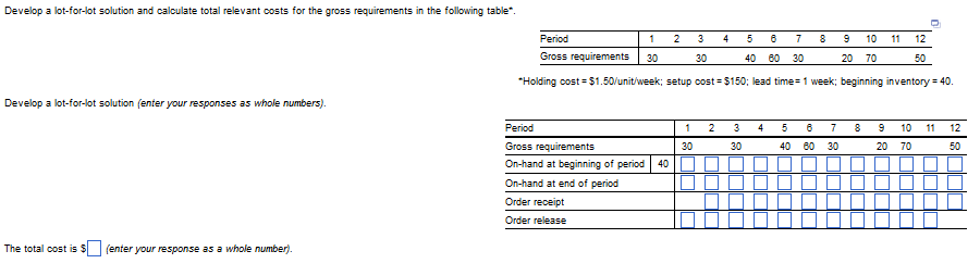 Solved Develop a lot-for-lot solution and calculate total | Chegg.com