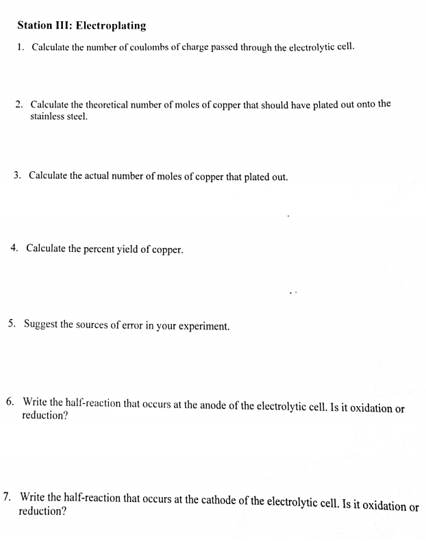 Solved Station III: Electroplating 1. Calculate the number | Chegg.com