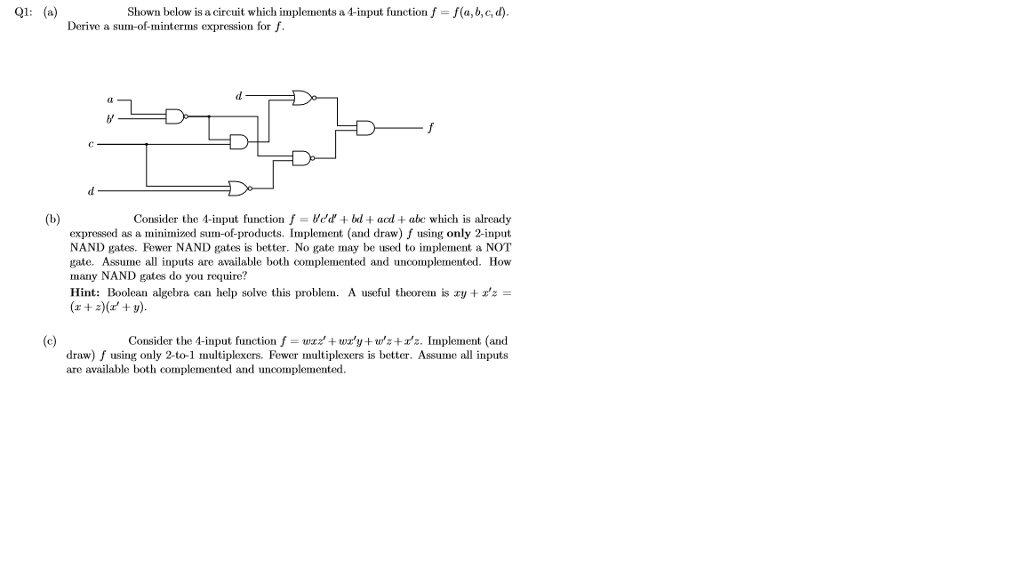 Solved Shown below is a circuit which implements a 4-input | Chegg.com