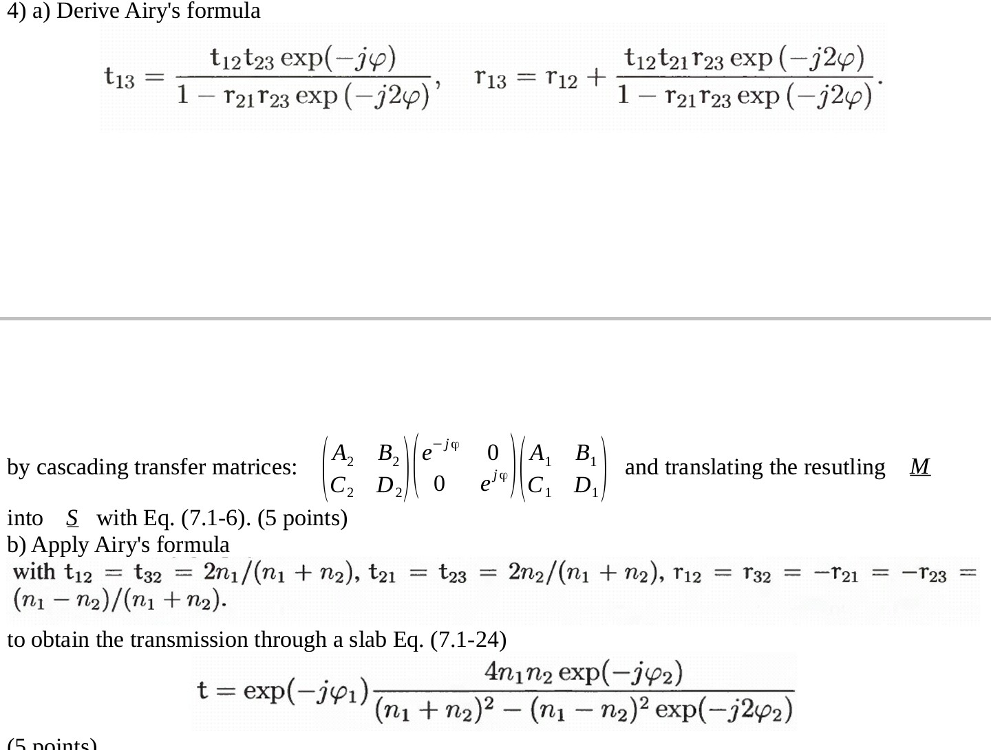 Airy's Formula. Please solve both the a) and b) | Chegg.com