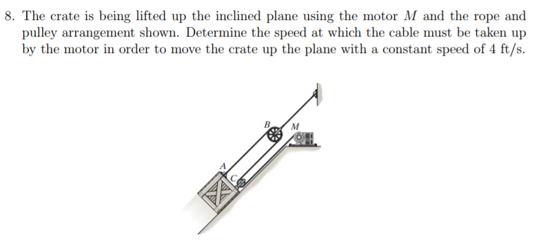 Solved 8. The crate is being lifted up the inclined plane | Chegg.com
