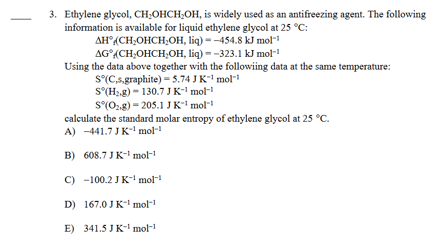Solved Ethylene glycol, CH_2OHCH_2OH, is widely used as an | Chegg.com