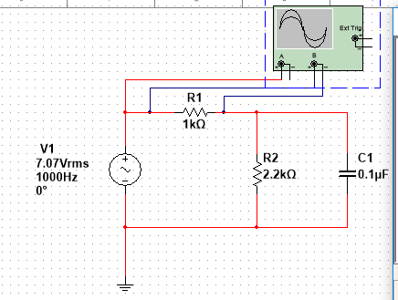 Solved Ext Tla R1 R2 2.2kΩ C1 0.1F V1 7.07Vrms 1000Hz 0° | Chegg.com
