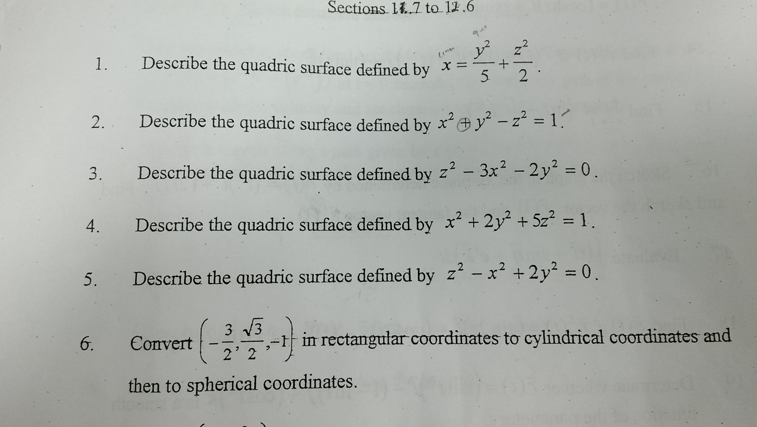 Solved 1 Describe The Quadric Surface Defined By X Y25
