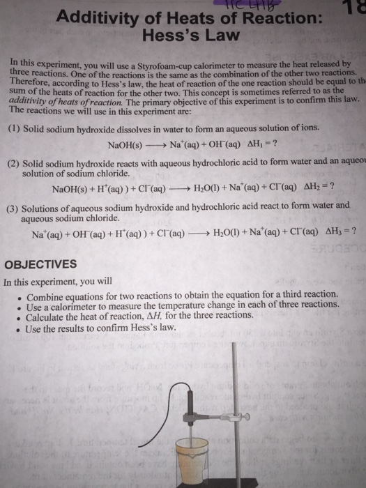 Solved Additivity of Heats of Reaction 18 Hess's Law In this | Chegg.com