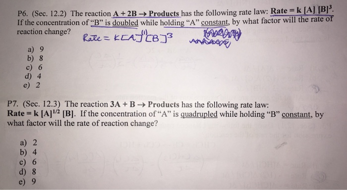 Solved The reaction A + 2B rightarrow Products has the | Chegg.com