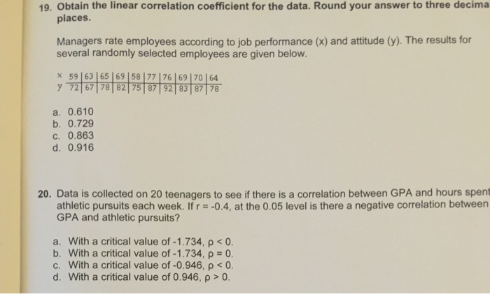 Solved Obtain the linear correlation coefficient for the | Chegg.com