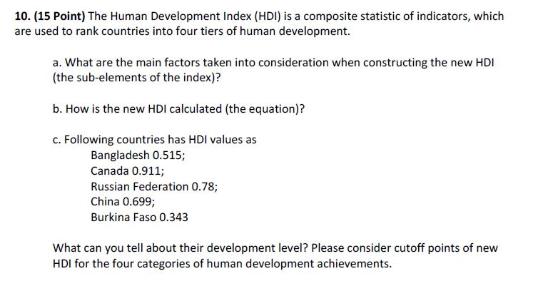 Solved The Human Development Index (HDI) is a composite | Chegg.com