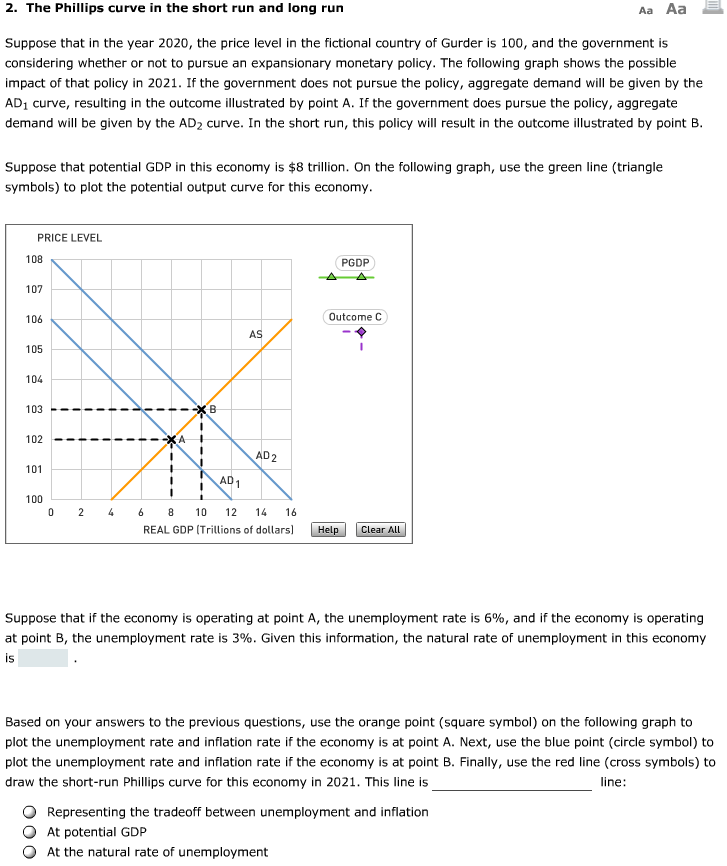 Solved 2. The Phillips curve in the short run and long run | Chegg.com