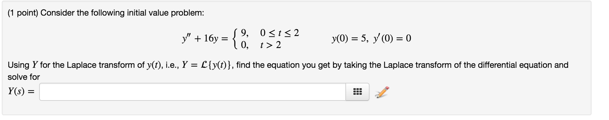 Solved Consider the following initial value problem: y'' + | Chegg.com