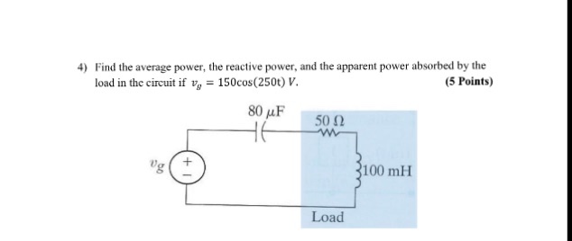 Solved Find the average power, the reactive power, and the | Chegg.com
