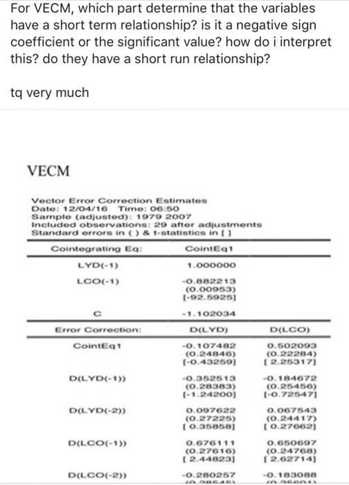 Solved For VECM, which part determine that the variables | Chegg.com