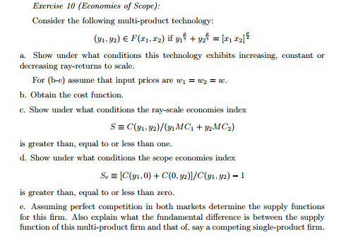 Solved Consider the following multi-product technology: (y | Chegg.com