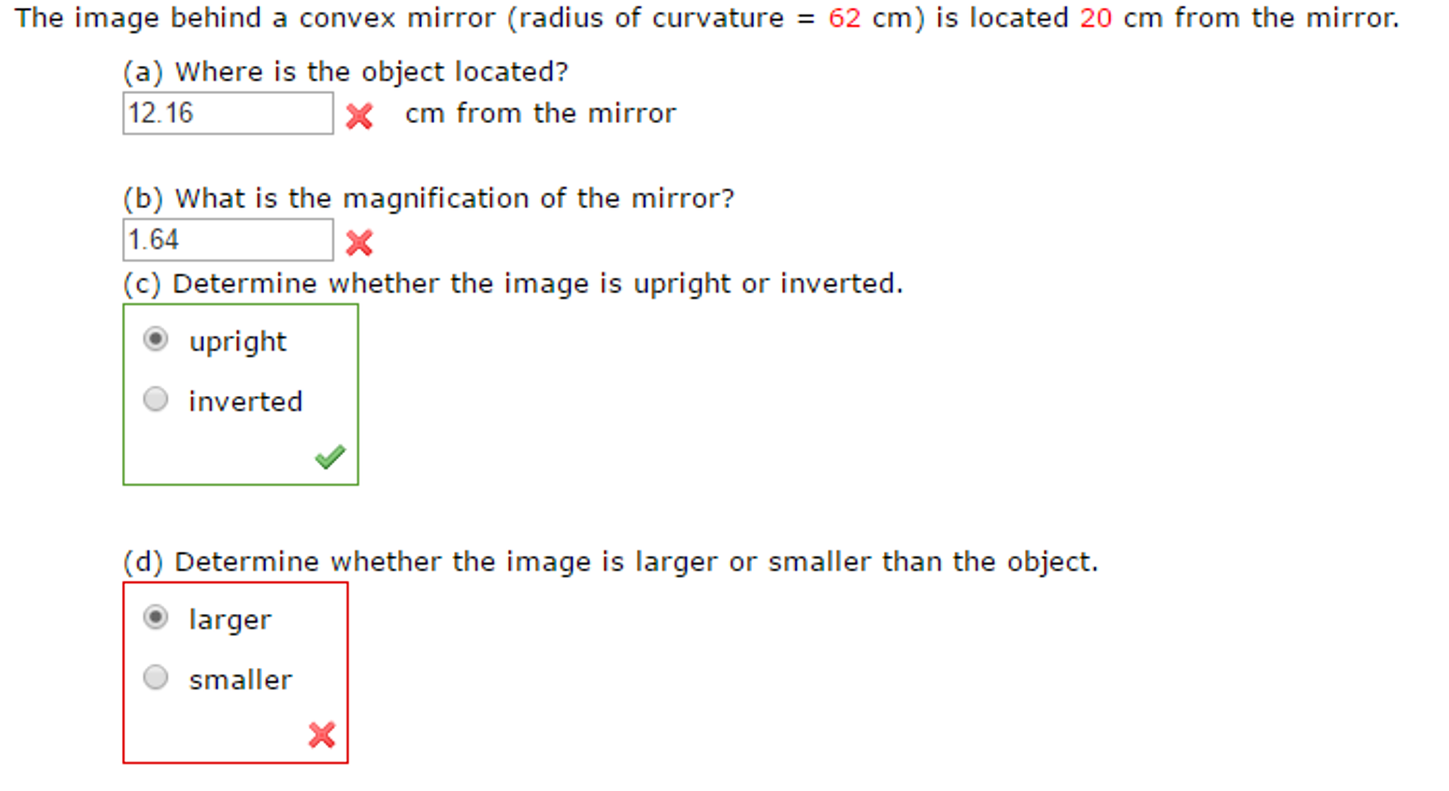 Solved The image behind a convex mirror (radius of curvature | Chegg.com
